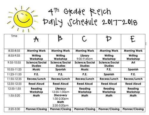 4th Grade - Chelsea Reich / Daily Schedule